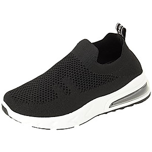bebe Girls' Shoes - Lightweight Slip On Casual Running Shoes - Breathable Knit Fashion Sneakers (11-4 Little Kid/Big Kid), Size 2 Little Kid, Black