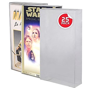 EVORETRO VHS Cassette Tape Plastic Protective Case - [25 Pack] - Clear Archival Grade Material, Display Your Favorite Retro Movies Collection Like Star Wars, Disney Classics, Jurassic Park and More