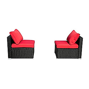 Outdoor Patio Furniture 2-Pieces PE Rattan Wicker Sectional Red Cushioned Sofa Sets