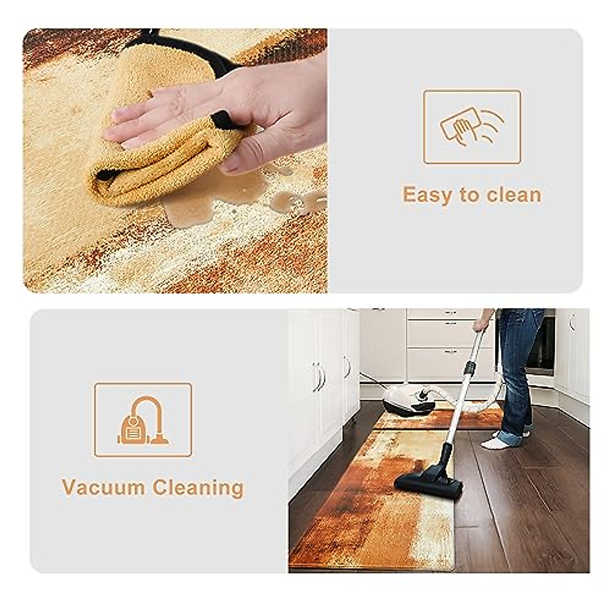 KIMDOE Boho Kitchen Rugs and Mats 2PCS Cushioned Anti Fatigue Kitchen Mat Non-Skid Waterproof Kitchen Runner Rug Ergonomic Comfort Standing Mat for Home Decor,Floors,Office,Laundry,Abstract Orange