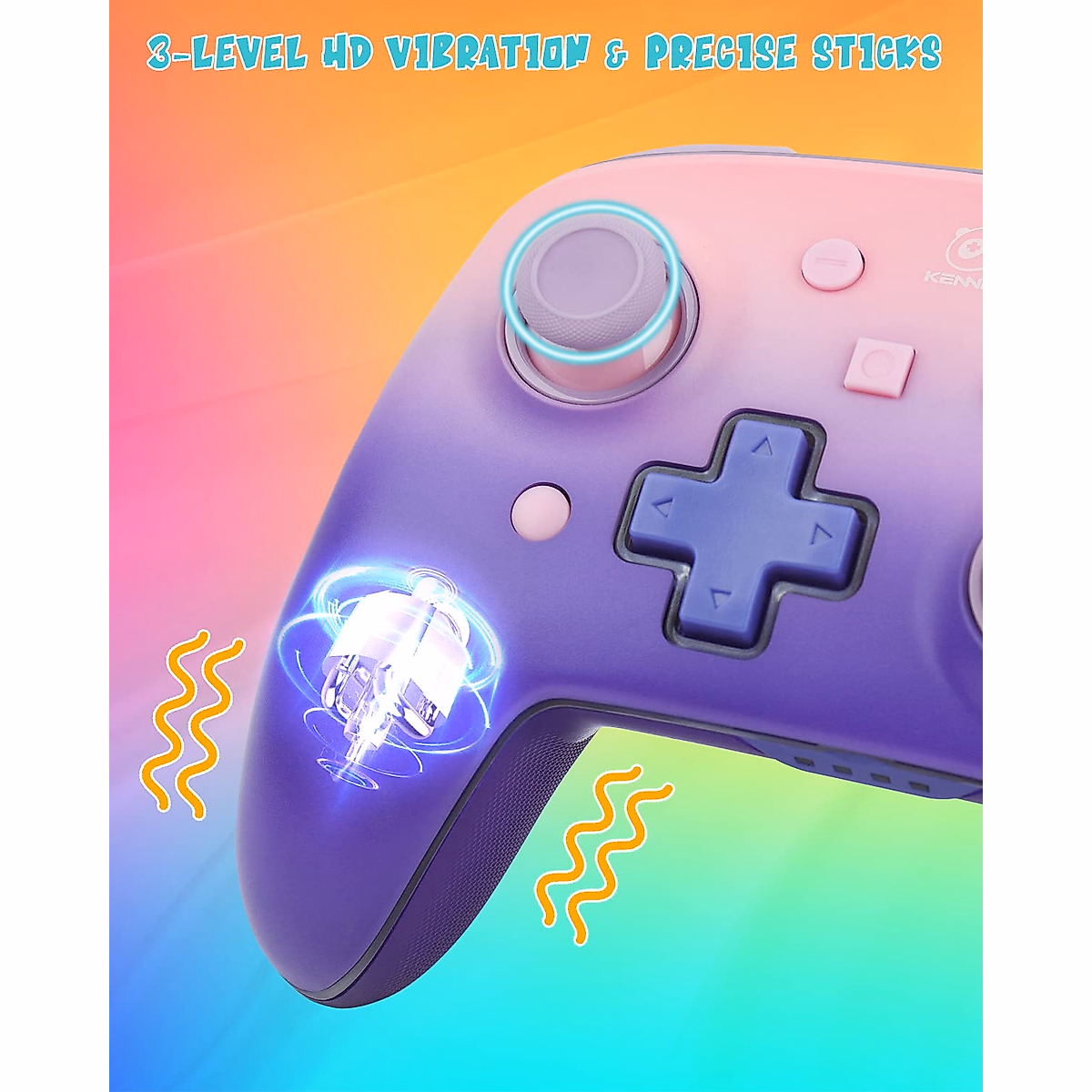 KENNEAS Wireless Controller Compatible with Switch/OLED/Lite(No Deadzone), Ergonomics Grip/Fancy LED Light/Replaceable Faceplates/ 850mAh Big Battery/Turbo/Adjustable Vibration Gamepad Gift Choice