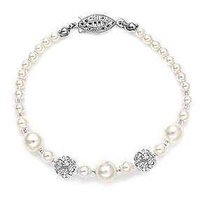 Mariell Pearl Tennis Bracelet for Brides with Austrian Rhinestone Crystal Accents, 7", Bridal & Wedding Jewelry