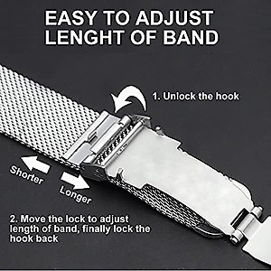 smaate Watch Band Compatible with P22 Donerton, Popglory, CanMixs 1.4inch; Motast Mugu Chalyh P36A P36B, AGPTEK LW31 1.69inch Smartwatch, 20mm Mesh Milanese strap, Safety Clasp, Silver