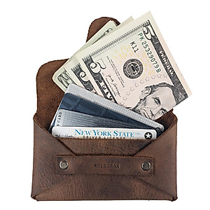 Hide & Drink, Snapless Business Card Holder for Men and Women, Vintage Wallet, Sturdy Pouch, Money Organizer, Full Grain Leather, Handmade, Bourbon Brown