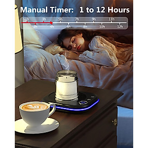 MQUPIN Coffee Warmer, Coffee Cup Warmer for Desk Auto Shut Off, Smart Candle Warmer with Temp Display & 1-12 Hours Timer- 1 Gold Coffee Spoon & 1 Black Insulating Mat Included (Black)