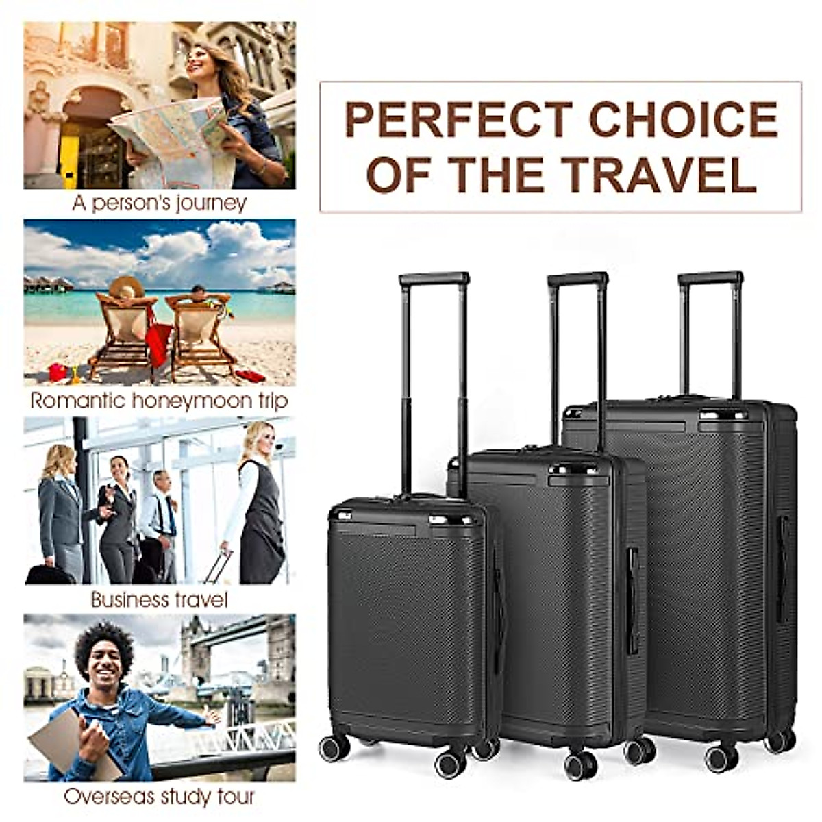 DAMEING Luggage Sets 3 Piece for Women, Hardside Suitcase Set with TSA Approved & Spinner Wheels, 28 inch Large Luggage, 24 inch Luggage, 20 inch Carry on Luggage, Gray