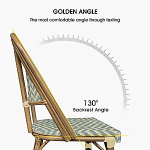 PURPLE LEAF French Bar Stool Set of 2 Outdoor Bar Patio Kitchen Counter Aluminum Frame Chair with Bamboo Print Finish Patio Bar Height Stool, Light Blue