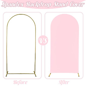 Spandex Fitted Wedding Arch Cover 7.2FT Pink Arch Backdrop Cover, Round Top Chiara Backdrop Stand Covers for Wedding Birthday Party Baby Shower Banquet Arch Decoration (Pink, 7.2FT)