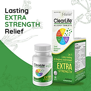 ClearLife Extra Strength Multi-System Allergy Relieving Homeopathic Remedy - 15 Powerful Actives Provide Potent Maximum Congestion, Itchiness & Sinus Pressure Relief - Non-Drowsy - 60 Tablets