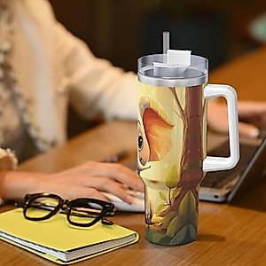 HULIBIN Cute Elephant Print Double Deck Stainless Steel Travel Coffee Cup With Lid 40 Oz Ice Bully Cup