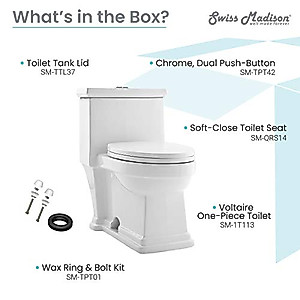 Swiss Madison Well Made Forever SM-1T113 Voltaire One Piece Elongated Toilet Dual Flush 0.8/1.28 GPF, White