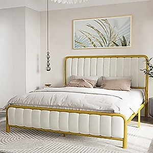 Alorksi Queen Bed Frames with Headboard, Upholstered Platform Bed Frame Queen Size, No Box Spring Needed/Noise Free/Heavy Duty Metal Slats/Easy Assembly