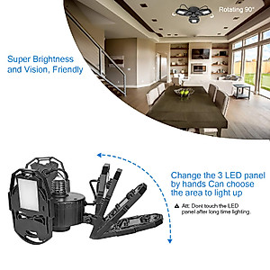 80W LED Garage Lights, Deformable Garage Light with 3 Adjustable Wings, 8000LM, E26 LED Shop Light, Barn Light, High Bay Light, Ceiling Lighting Fixture for Warehouse (No Motion Detection)