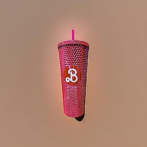 CAKEASY Pink Studded Tumbler, Bling Bling Pink Cup, 24oz Girls Water Bottle With Straw, The Movie Merch, Travel Mug for Women and Men, Cupholder Friendly, for Home, Office, Outdoor