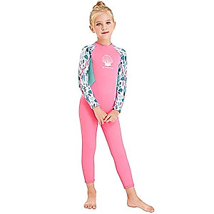 Kids Girls Boys Wetsuit Full Body Neoprene Thermal Swimsuit 2.5MM for Toddler Youth Children Teen, Long Sleeve Child Scuba Diving Surf Suit One Piece Sun Protection for Water Sports (Girl Pink, M)