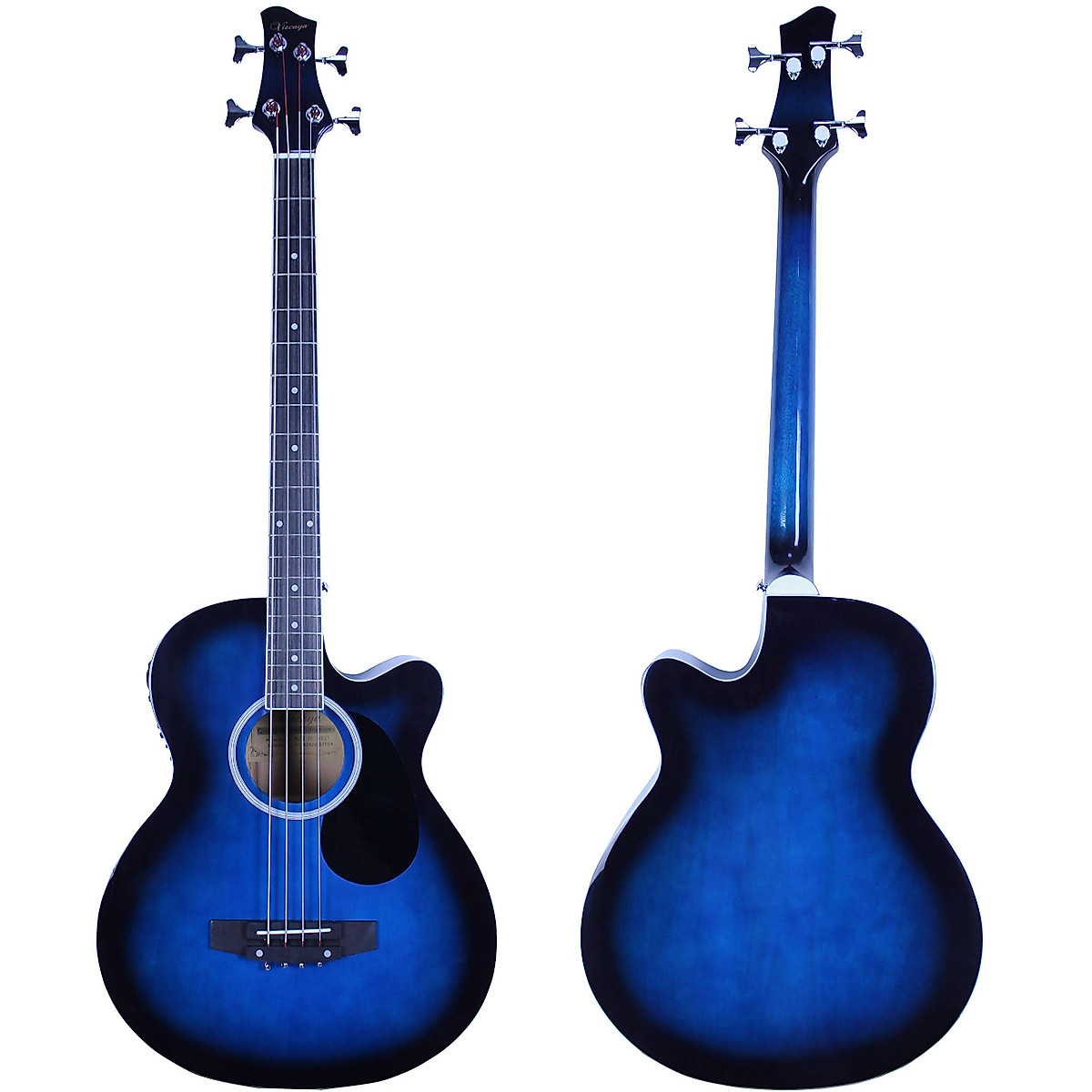 YMC 4 Strings Cutaway Acoustic-Electric Bass Guitar With 4-Band Equalizer, Adjustable Truss Rod,Gig Bag,Strap,Picks-Blue