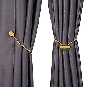 Magnetic Curtain Tiebacks, Strong Magnetic Window Curtain Tiebacks Clips Decorative Rope Holdbacks Drapery Curtain Tie Backs Weave Holder for Window Draperies Hold Curtains Drape Ties Backs (2, Gold)