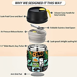 Healthlif 17oz Soup thermo for Hot Food, Kids Thermo Insulated Food Jar for School, Width Mouth Stainless Steel Hot Food Lunch Container for Kid with Spoon (B-Deep Black)