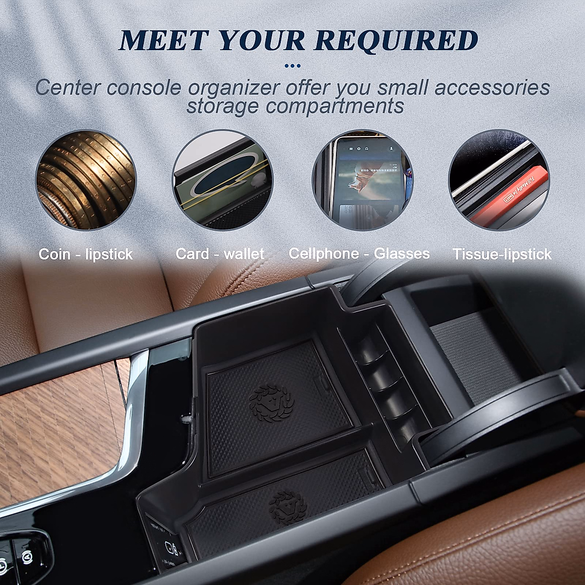 BIBIBO 2023 2024 XC60 XC90 S90 V90 Center Console Organizer for 2018-2023 2024 Volvo XC60 V60 S60 S90 V90 XC90 Insert Armrest Storage Box Tray,2022 XC60 Accessories Glove Pallet Organizer (Black-Trim)