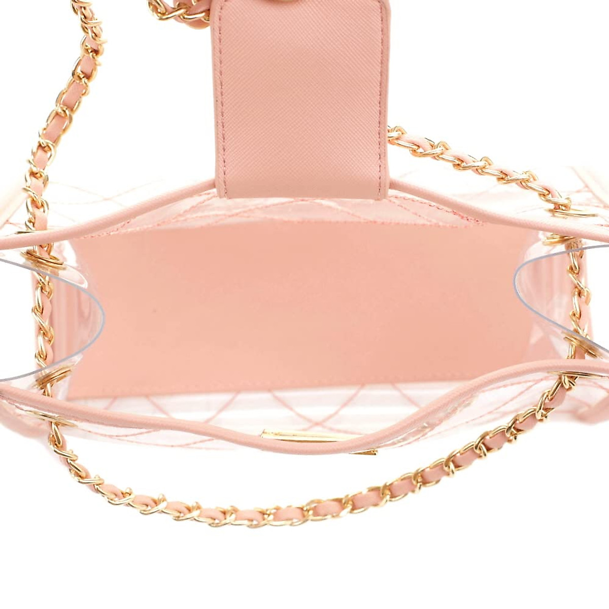 Stadium Concert Vegan Leather Transparent Clear Tote Bag Satchel Crossbody Purse Handbag (Chain 2 Way Square Tote - Nude)