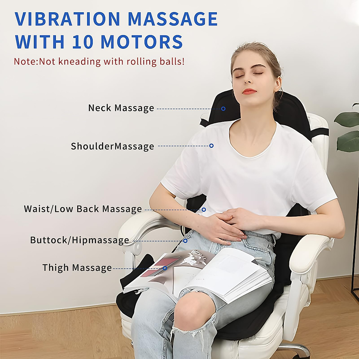 Back Massager with Heat for Pain Relief, Back Massage Chair Pad, Chair Massager for Full Body Massage, Deep Tissue Vibration Massager with 2 Adapters, Chair Massage for Office and Recliner