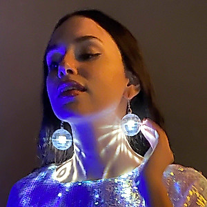 Nickel Plastic Ball Earrings with LED Light Projecting Disco Ball Light Up in White