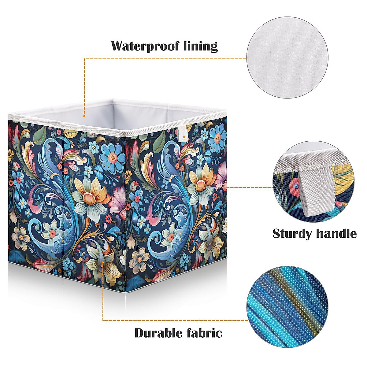Haskirky Colorful Flowers Foldable Collapsible Storage Box Bins,11x11x11 Inch Cubes Baskets Fabric Storage Bins with Handles for Shelves Nursery Closet Home Decor