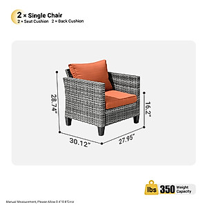 ovios 2 Pieces Patio Chairs, 2 Seater Outdoor Rattan Wicker Chairs with Comfortable Cushions, All Weather High Back Patio Single Chairs for Porch, Deck, Orange Red