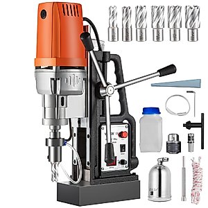 VEVOR 1680W Magnetic Drill Press with 2 Inch Boring Diameter Annular Cutter Machine 2900 LBS 6pcs HSS Annular Cutter Bits,500 RPM Drilling Machine for any Surface Home Improvement Industry Railway