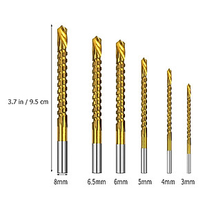 HEMOTON Cobalt Drill Bit HSS Twist Drill Bits- 6pcs 3-8mm Serrated Grooving Cutting Carpenter Side Cutting Tap Spiral Drill Bit Woodworking Wood Metal Plastic Hole Holesaw Tool Drill Bit Set