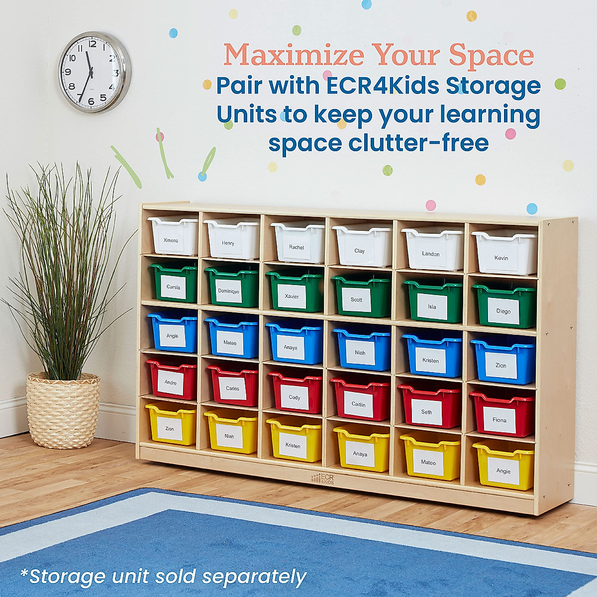 ECR4Kids Scoop Front Storage Bin, Multipurpose Organization, Assorted, 30-Piece