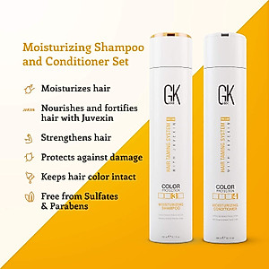 GK HAIR Global Keratin Moisturizing Shampoo and Conditioner Sets (10.1 Oz/300ml) with Leave In Cashmere Smoothing Styling Cream (1.69 Fl Oz/50ml) for Color Treated Dry Damaged Frizzy Hair