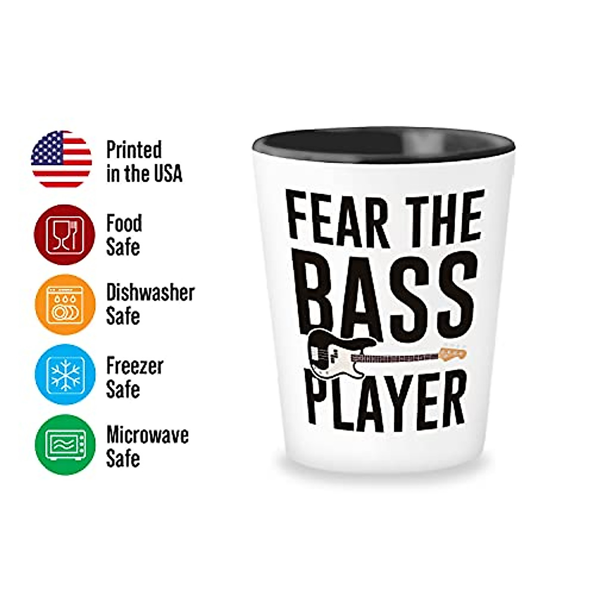 Bubble Hugs Music Shot Glass 1.5 oz - Fear The Bass Player - Musician Guitar Bassist Band Artist Entertainer Composer Playing Song for Friend BFF