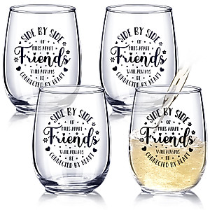 Irenare 4 Pcs Friends Wine Glasses, 15 oz Wine Glasses Gift for Women Friendship Gifts Birthday Gifts for Women, Sister, Mom, Grandma, Nana, Her