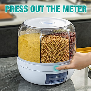 UOIENRT 6 Grid Grain Dispenser, 18L 360° Rotation Food Dispenser Rice Dispenser Storage Container for Beans, Rice, Black Rice, Yellow Rice