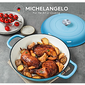 MICHELANGELO Braiser Enameled Cast Iron, 3.5 Quart Braiser Pan with Lid, Nonstick Braiser with Silicone Pads for Heat Insulation, Oven Safe Cast Iron Pan-Sky Blue