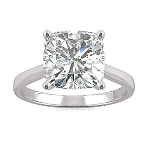Charles & Colvard Created Moissanite 9mm Cushion Cut Solitaire Ring for Women | 3.3 cttw DEW | Lab Grown | Solid 14K White Gold with Rhodium | Size 7.5