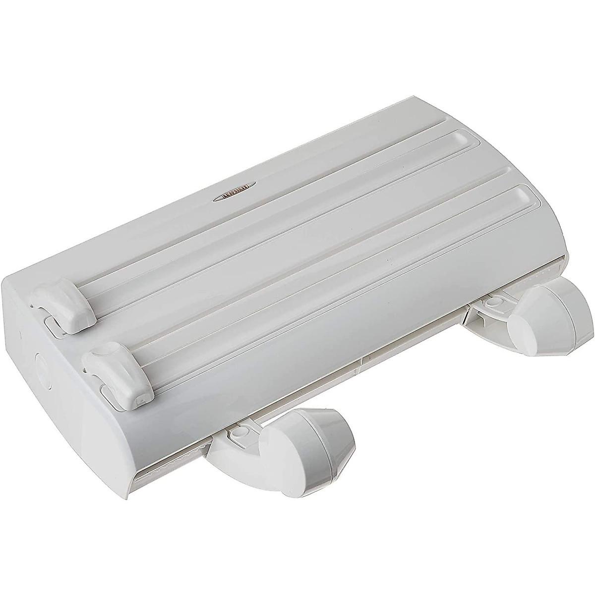 Leifheit 25771 4-in-1 Wall-Mount Paper Towel Holder | Plastic Wrap and Foil Dispenser with Spice Rack | White