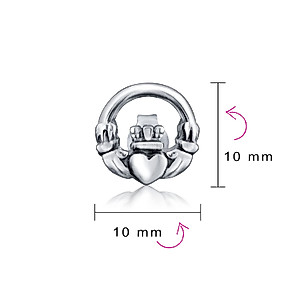 Classic BFF Celtic Lovers Friendship Circle Heart Stud Claddagh Earrings For Women Teens Oxidized .925 Sterling Silver