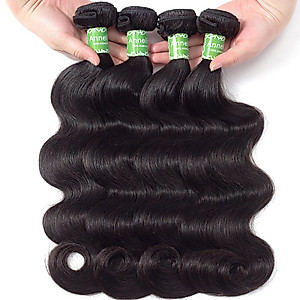 ANNELBEL Brazilian Hair 4 Bundles Body Wave 8A Virgin Unprocessed Human Hair Bundles Remy Human Hair Extensions Weave - Wavy Hair, Double Weft, Natural Black, (10", 50g)/Bundle
