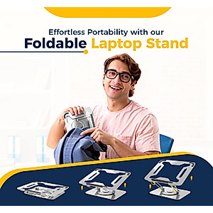 TechSync 360° Rotating Portable Laptop Stand for Desk, Aluminum Ergonomic Laptop Riser Adjustable height for MacBook & laptop up to 16" & Holds weight upto 22 lb, Swivel Laptop Holder Stand - Silver