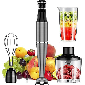 Generic Immersion Blender Handheld 5 in 1 Hand Blender Infinitely Variable Speed 800W Stick Blenders, Emulsion Blender for Kitchen, Soup, Smoothies, with Chopper, Whisk and Frother, small, sliver