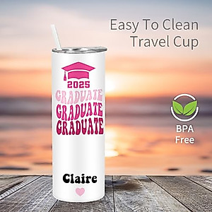 Personalized Graduation Tumbler, 2025 Graduation Gifts for Her Him, Custom Graduations Cup with Name, 20oz Insulated Tumbler with Lids Straws, Class of 2025 Gifts Bulk, Senior Gift for Women Men