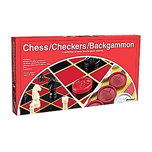 Pressman Chess / Checkers / Backgammon - 3 Games in One with Full Size Staunton Chess Pieces and Interlocking Checkers, 15.62 x 8.00 x 1.50 Inches