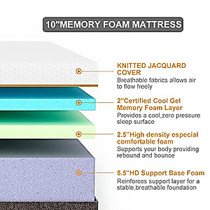 OYT Queen Size Mattress, 10" Inch Gel Memory Foam Queen Bed Mattress in a Box with CertiPUR-US Certified Foam for Sleep Supportive & Pressure Relief,Cloud-Like Experience
