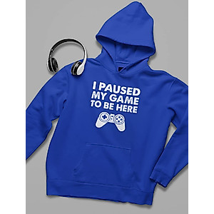 I Paused My Game to Be Here Funny Gift for Gamer Youth Hoodie Medium Blue