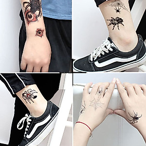 Ooopsiun 3D Halloween Spider Tattoos for Kids - 12 Sheets Spider Web Halloween Tattoos for Women Men Kids Boys Halloween Cosplay Accessories