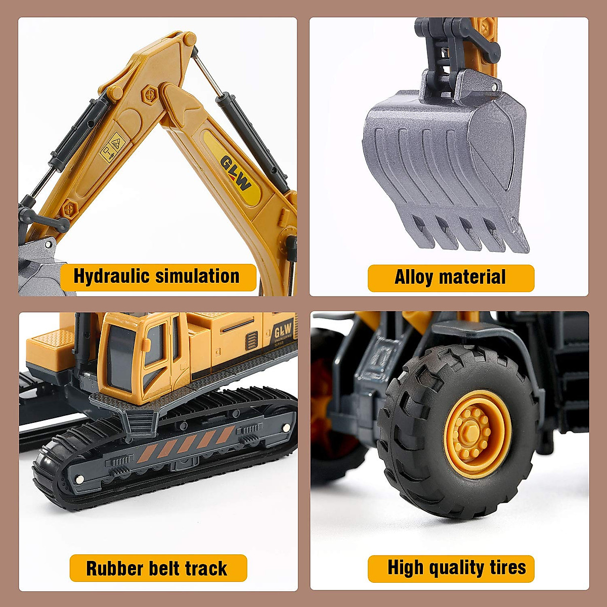 CUTE STONE Alloy Construction Vehicles Truck Toy Set, Kids Engineering Truck Playset, Crane, Excavator, Cement, Fuel Truck, Wheel Loader with 3 Interchangeable Parts,Gift for Toddlers Boys Children