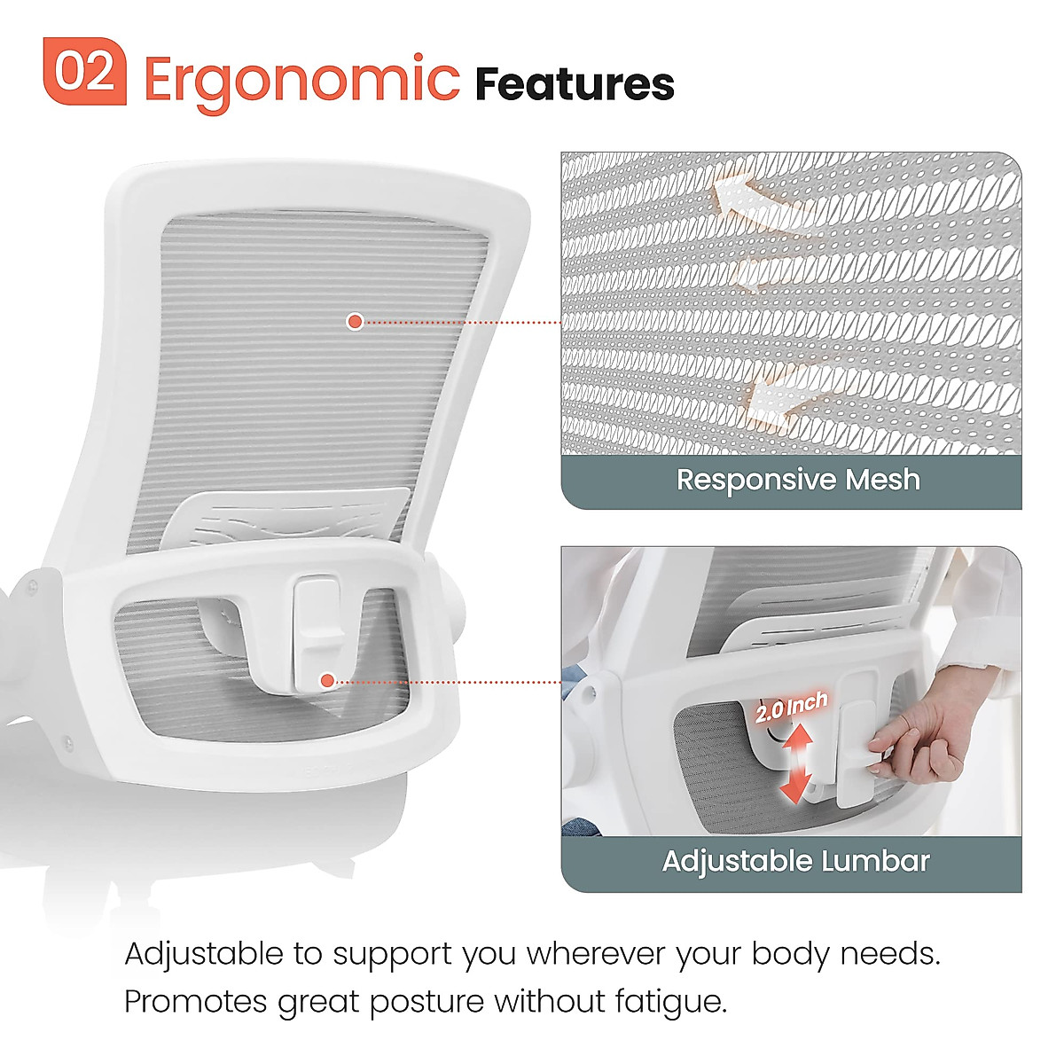 NEO CHAIR High Back Mesh Chair Adjustable Height and Ergonomic Design Home Office Computer Desk Chair Executive Lumbar Support Padded Flip-up Armrest Swivel Chair (Grey)