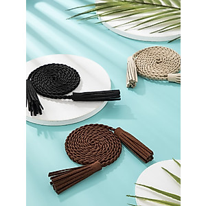 Geyoga 5 Pieces Rope Belt for Women Skinny Woven Boho Belt Braided Belt Stretch Thin Tassel Waist Belt Rope Chain Accessories for Skirt Dress, Christmas Party